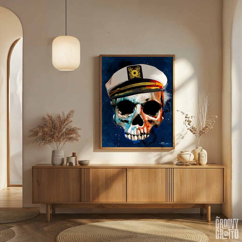Nautical Skull Art Print: Beach House Tiki Decor - Etsy