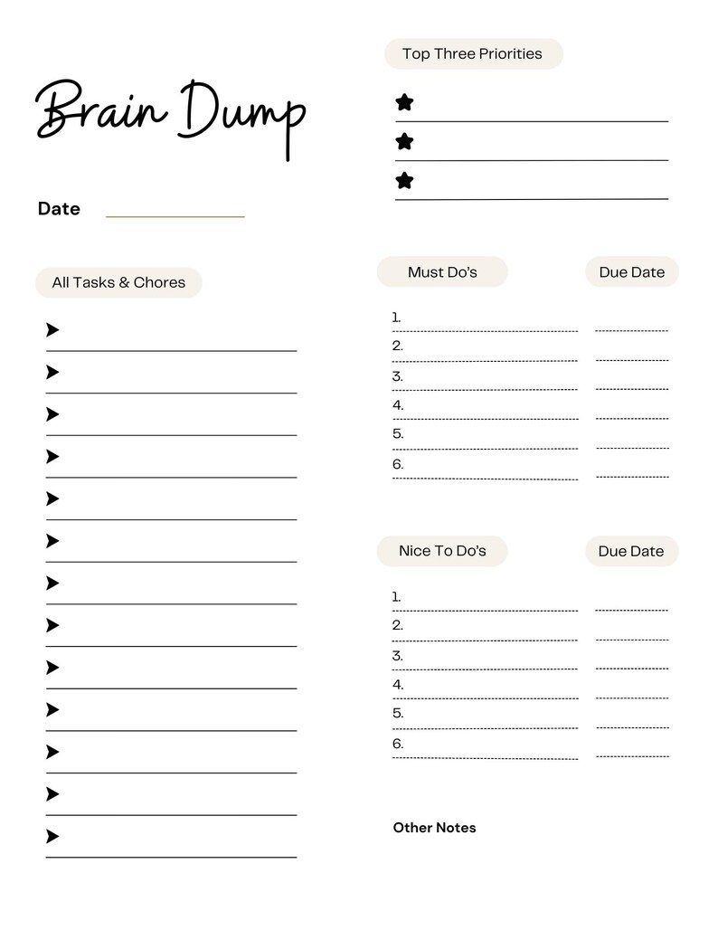 Brain Dump Template [digital Download] - Clear Your Mind in Minutes ...