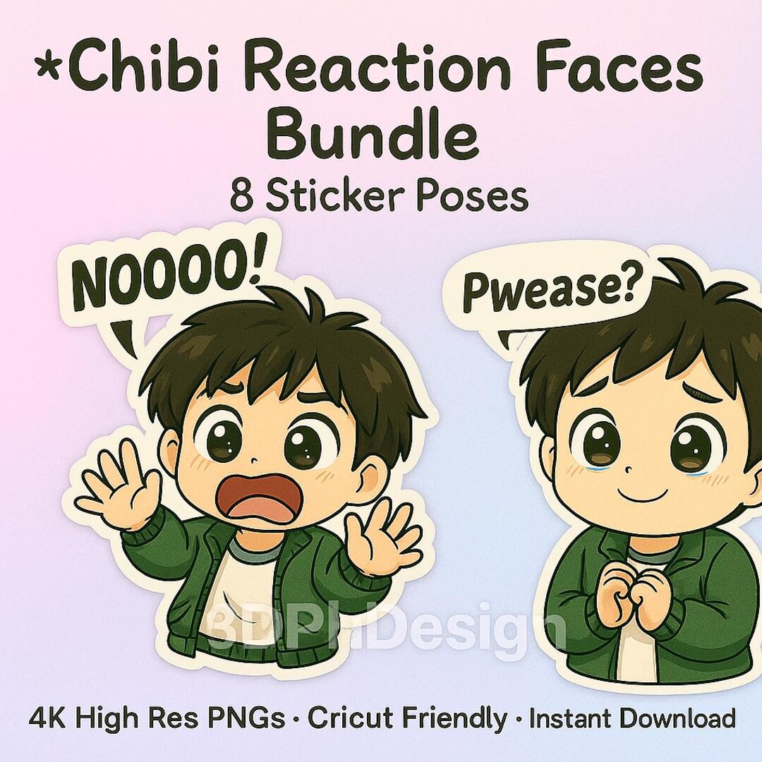 Chibi Reaction Faces Bundle – 8 Poses | Kdrama Anime-inspired Stickers ...