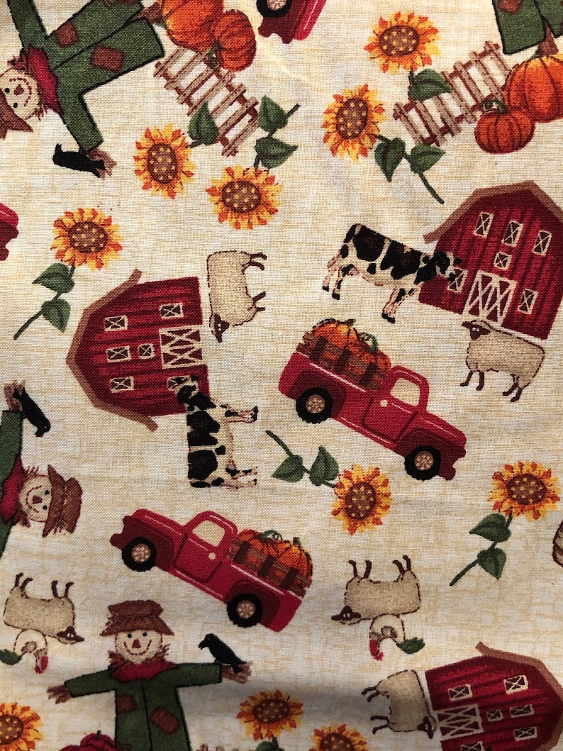 Fall Farm Sunflowers Barn Scarecrow Truck With Pumpkins Autumn Tie on ...