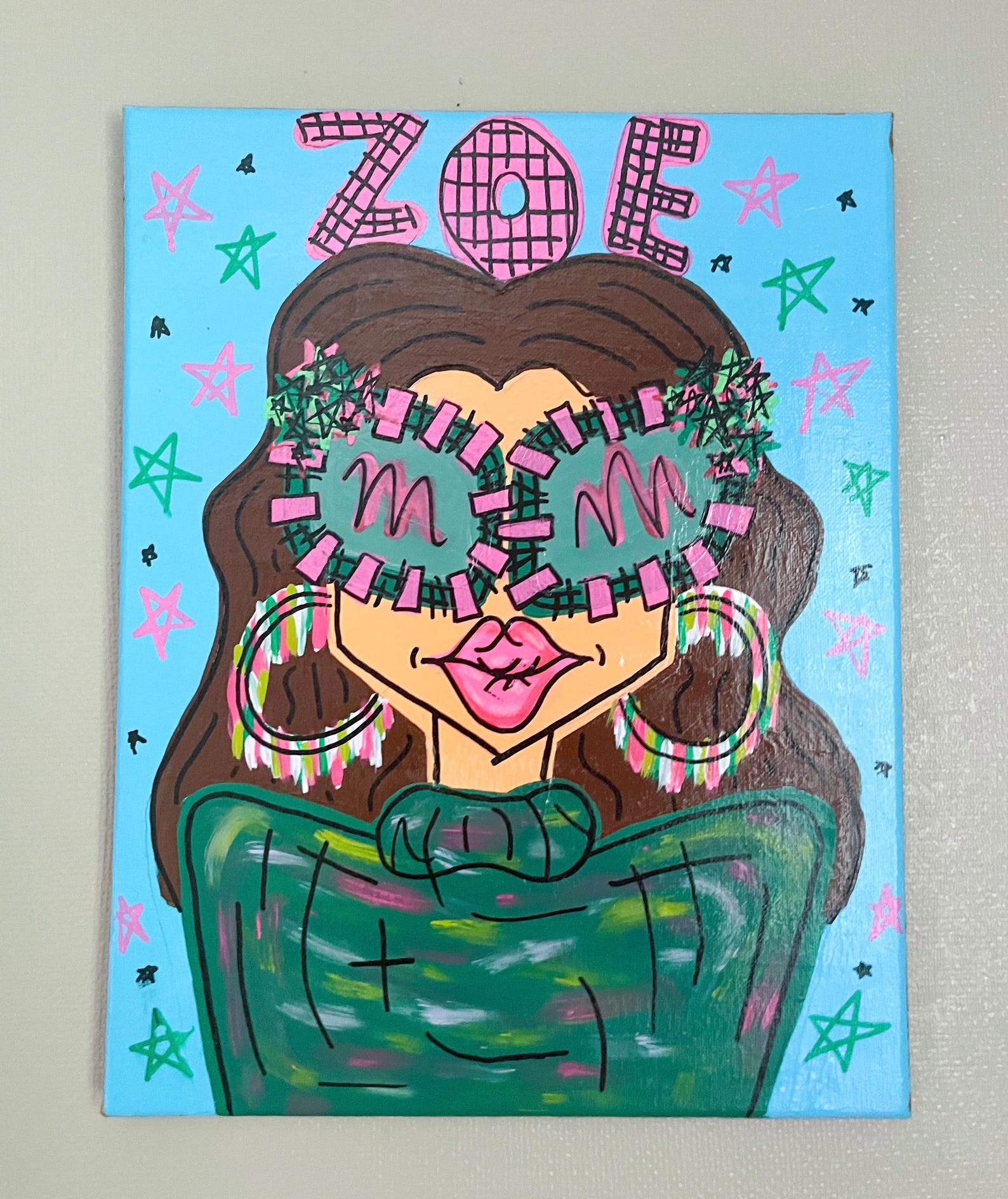 11 X 14 Custom Preppy Girl in Glasses | College Canvas Painting | Dorm ...