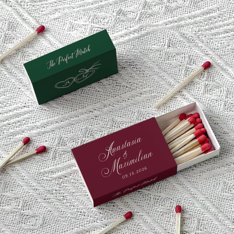 Custom Wedding Matchboxes With Names & Date, Monogram Initial Backside ...