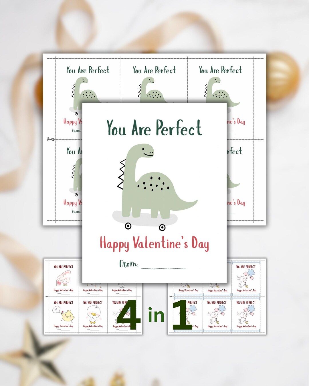 Dinosaur Valentine Cards for Kids, Printable Classroom Valentines, Dino ...