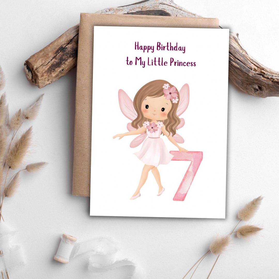 Printable Happy Birthday Card for 7 Year Old Girl - Commercial Use ...