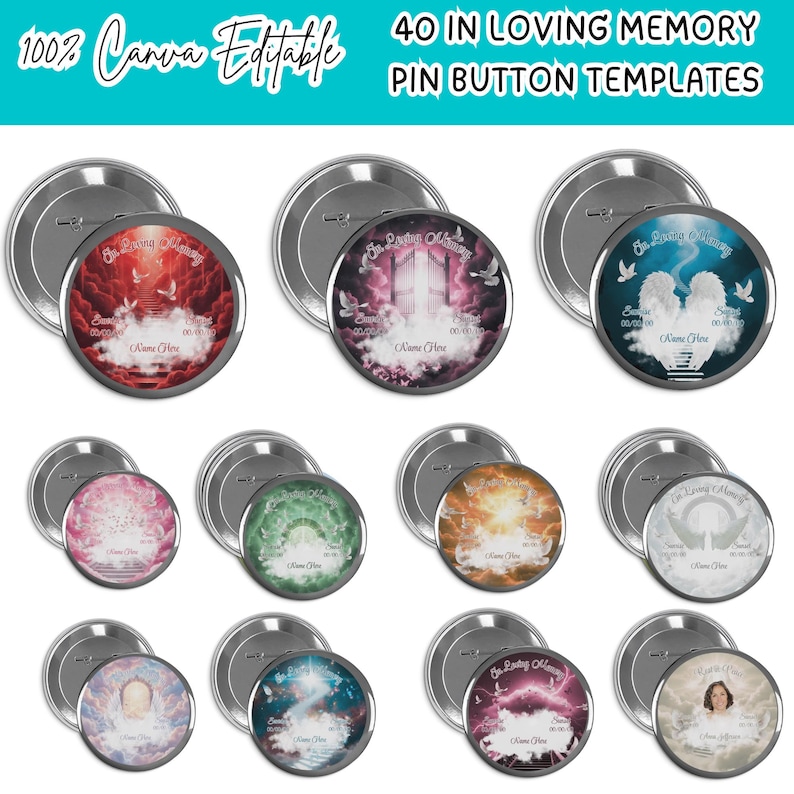 40 in Loving Memory Pin Button Templates,mega Memorial RIP Photo Badge ...