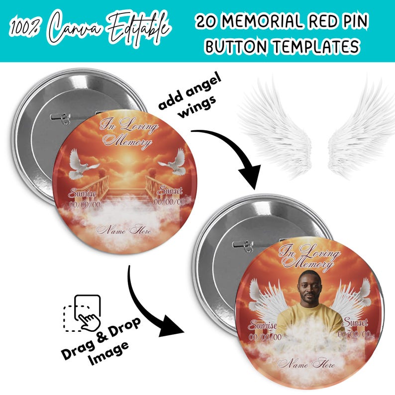 20X in Loving Memory Red Pin Button Templates,mega Memorial RIP Photo ...
