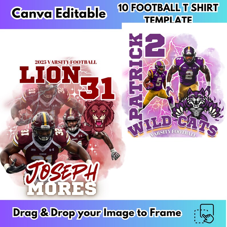 10 Editable Football T-shirt Template Bundle Canva Editable Custom ...