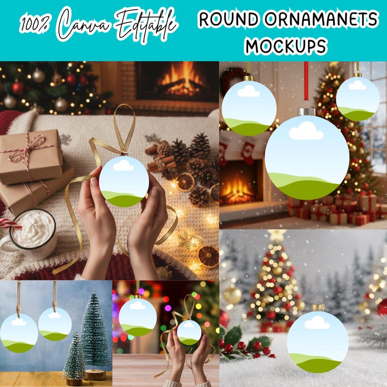 30x Ornament Mockups Canva Editable Bundle,ceramic Round Blank Ornament ...
