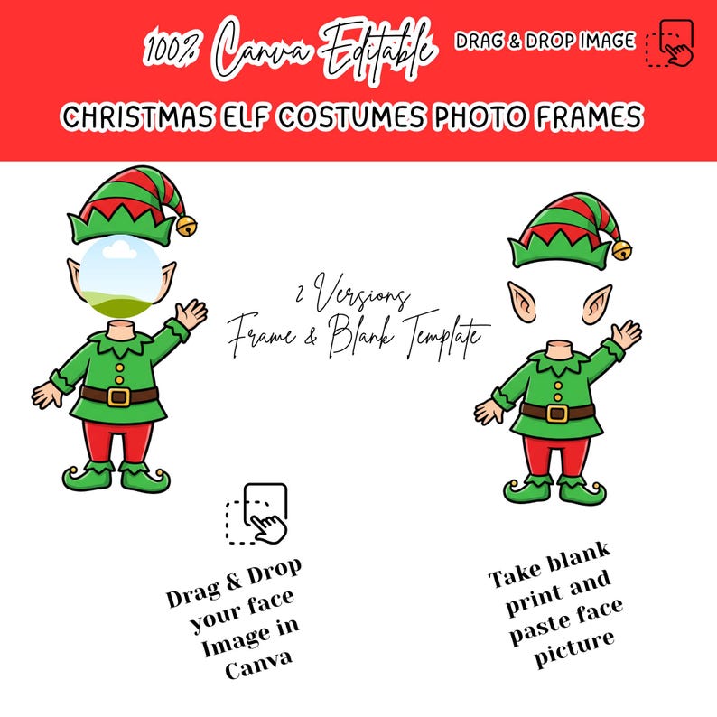 10x Christmas Elf Costumes Add Your Own Photo Face, DIY Elf Yourself ...