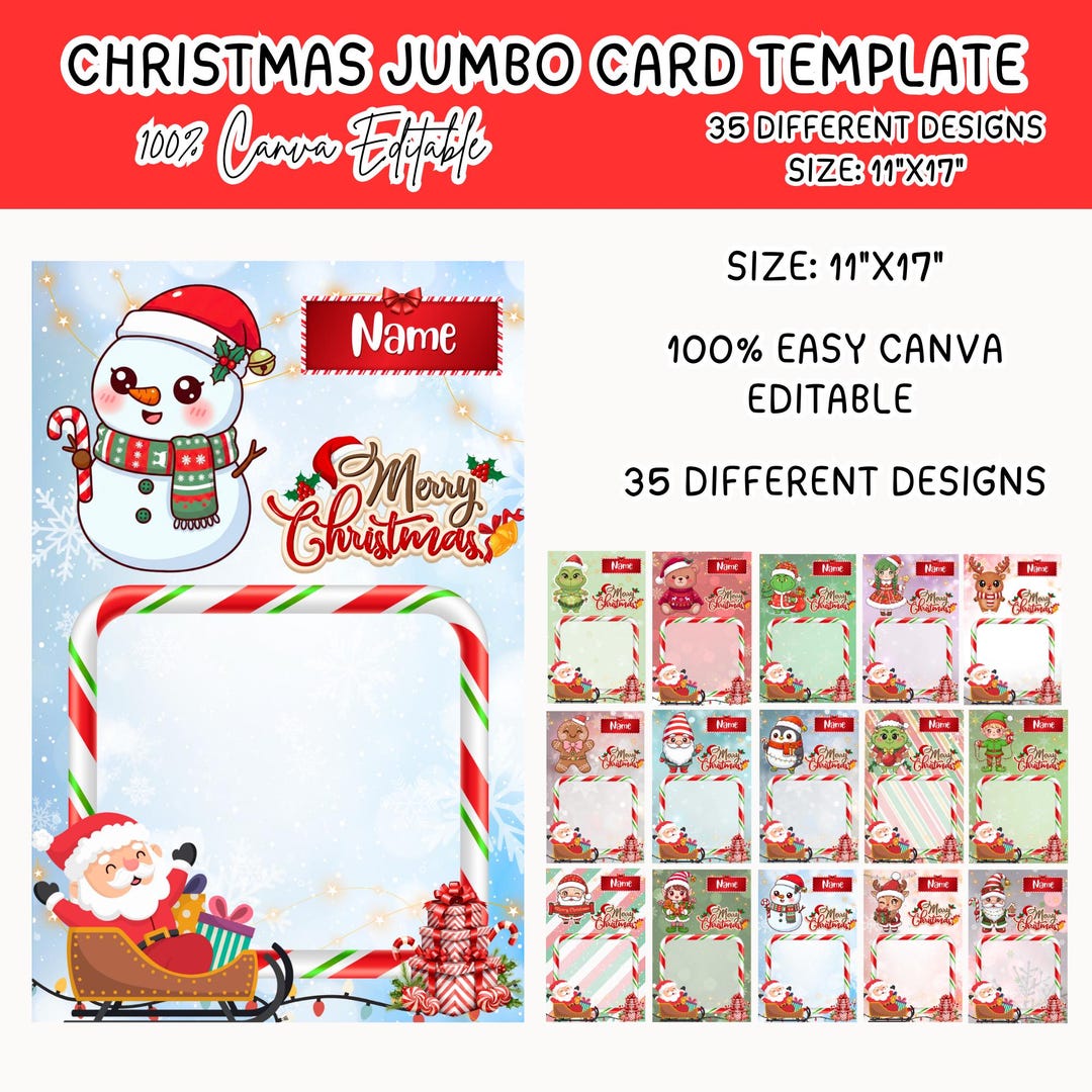 Jumbo Christmas Cards Bundle Template ,canva Editable Kids Treat Cards ...