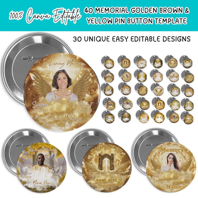 30 in Loving Memory Pin Button Template,golden Brown Yellow Memorial ...