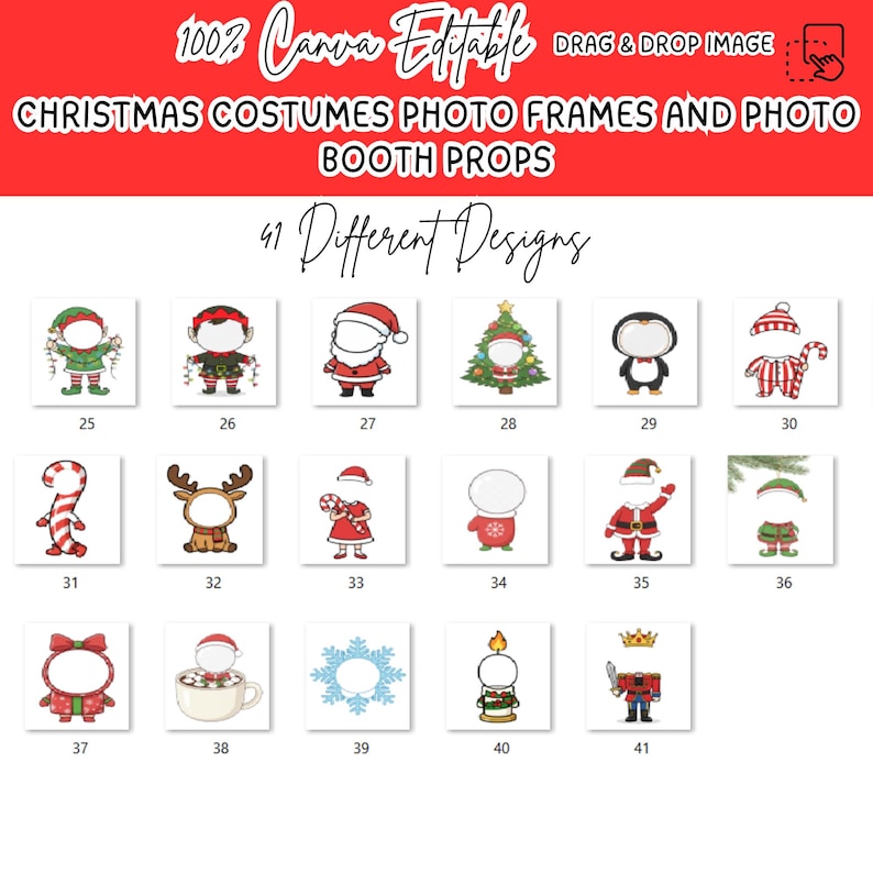 40+ Christmas Costumes Photo Booth Props Add Your Own Face Photo Bundle ...