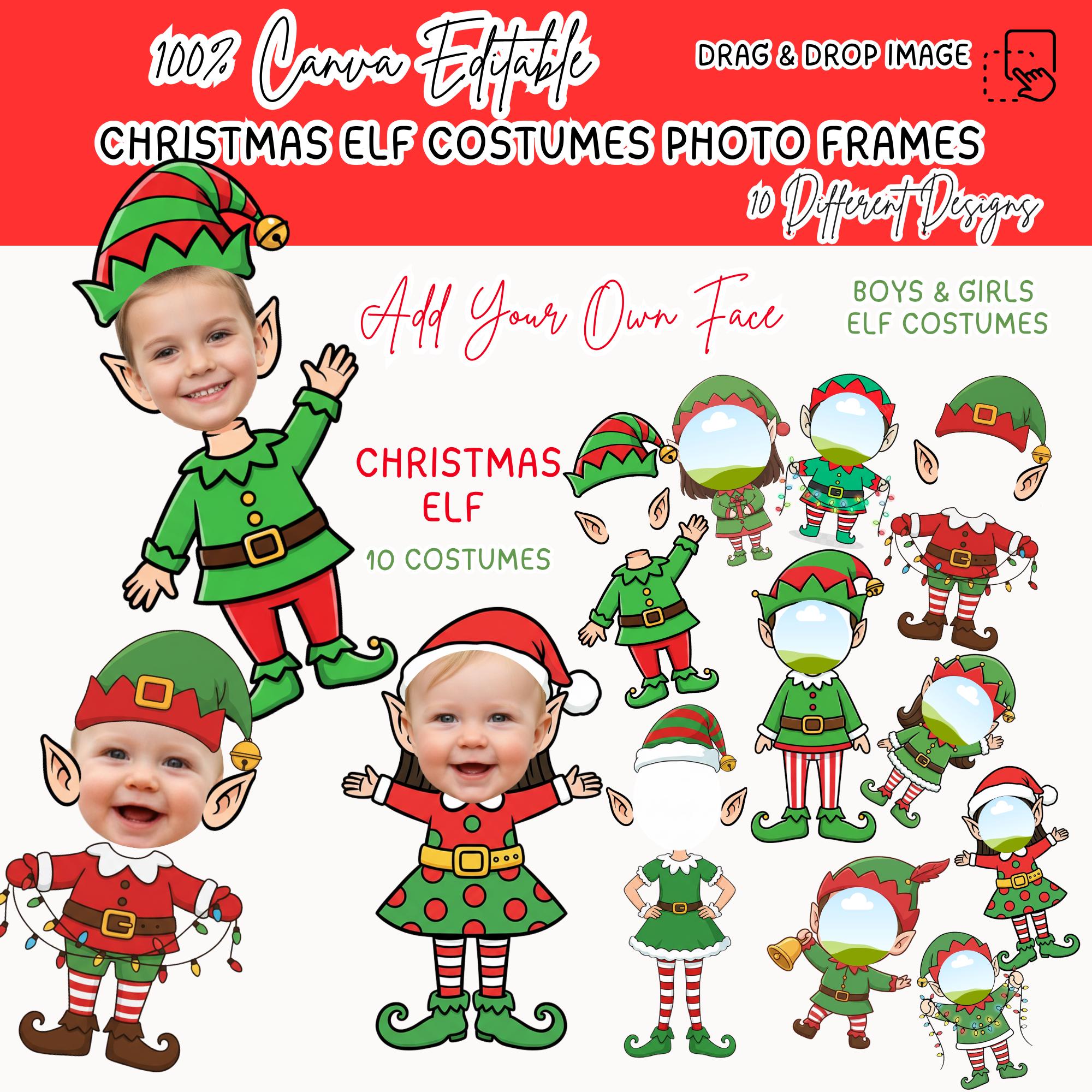 10x Christmas Elf Costumes Add Your Own Photo Face, DIY Elf Yourself ...