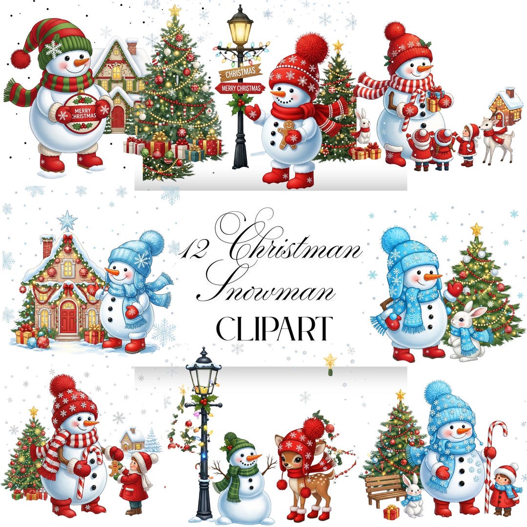Christmas Snowman Mega Bundle Clipart,festive Watercolor Snowmen ...