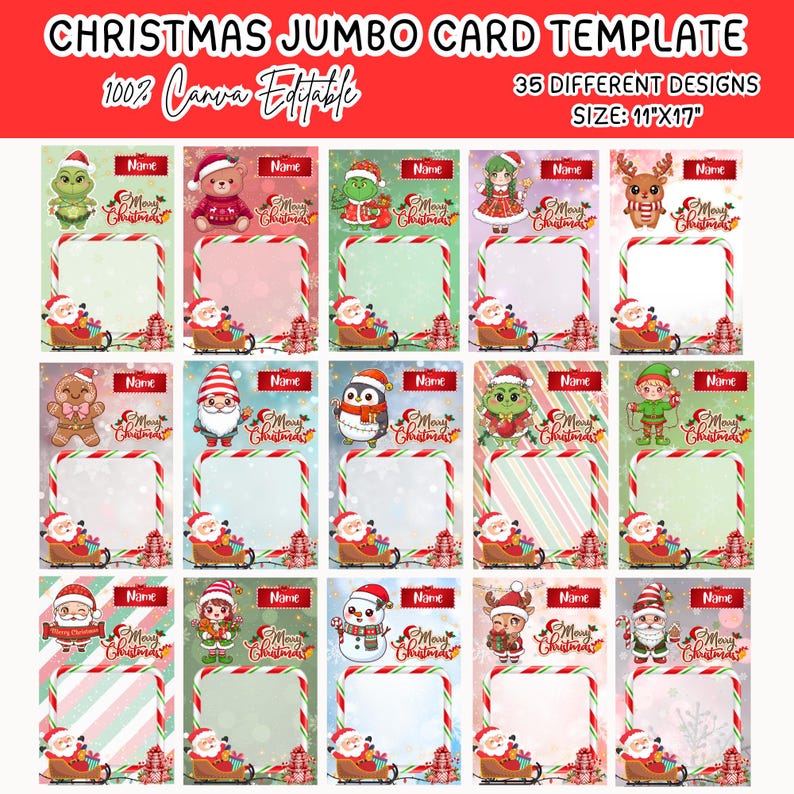 Jumbo Christmas Cards Bundle Template ,canva Editable Kids Treat Cards ...