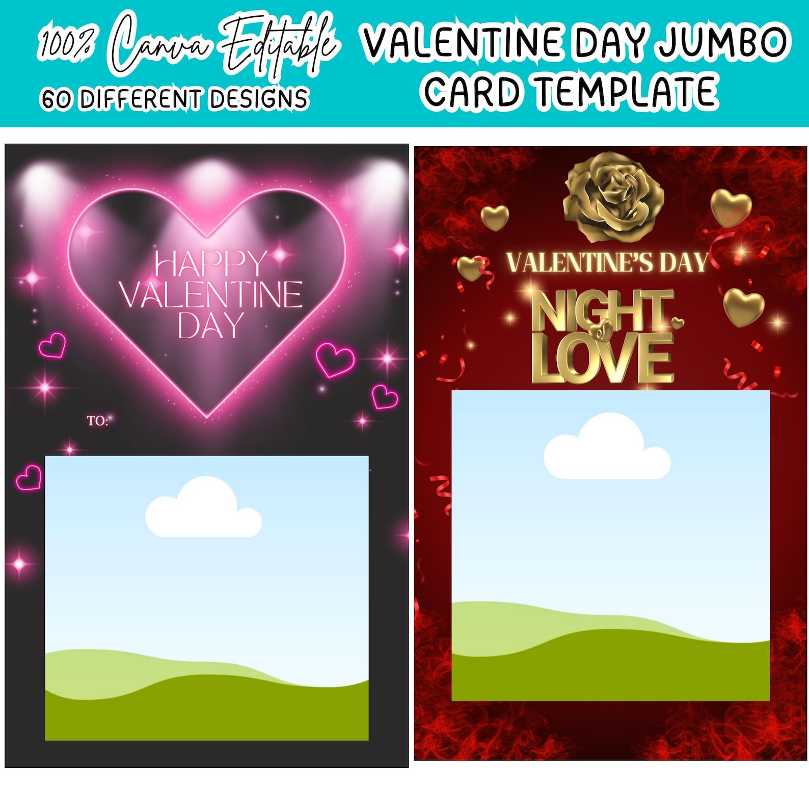 60 Valentine Jumbo Pack Cards Canva Editable Template ,valentine Gift ...