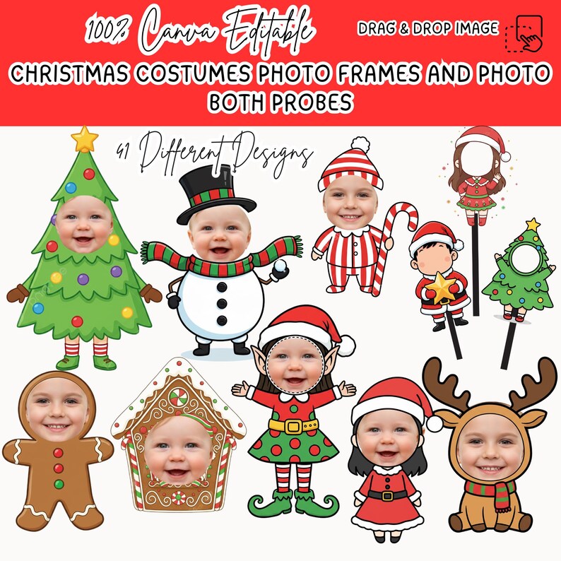 40+ Christmas Costumes Photo Booth Props Add Your Own Face Photo Bundle ...