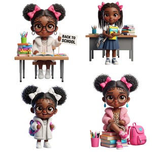 Black Girl Back to School Clipart: Afro Girls With Books (PNG Digital ...