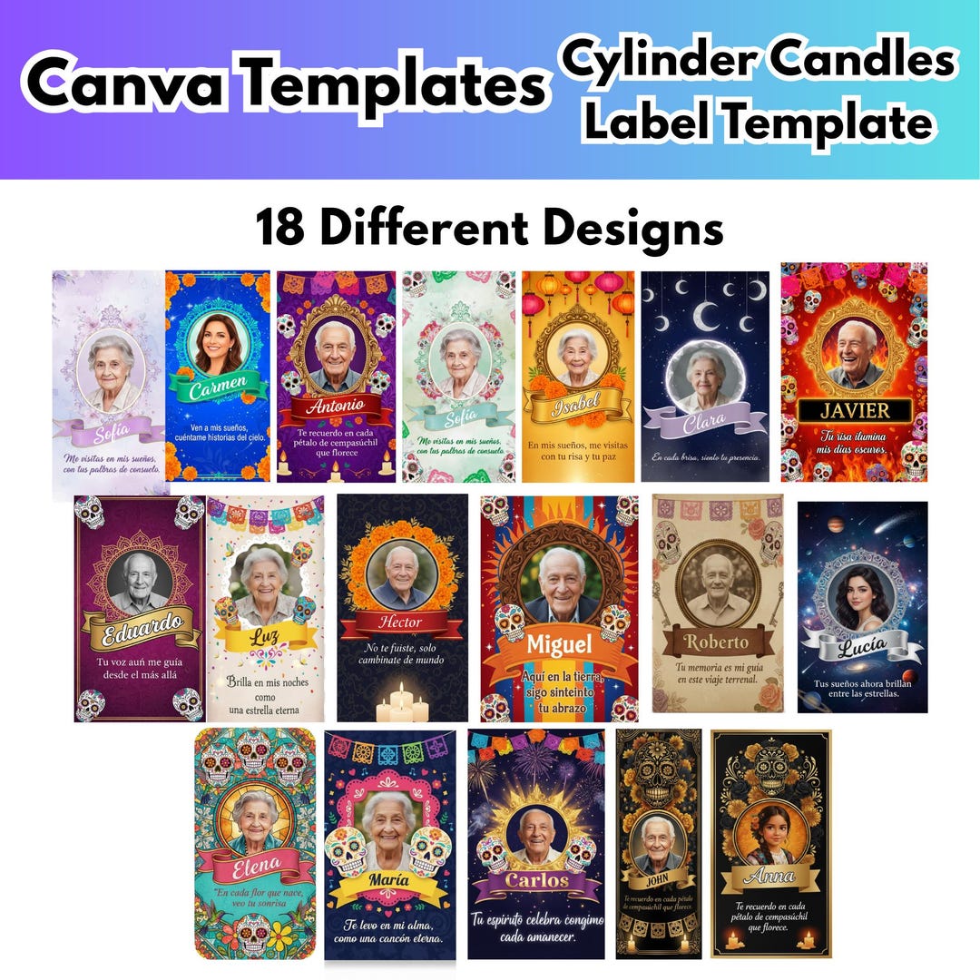 18 Day of the Dead Candle Labels for Tall Cylinder Candles, Dia De Los ...
