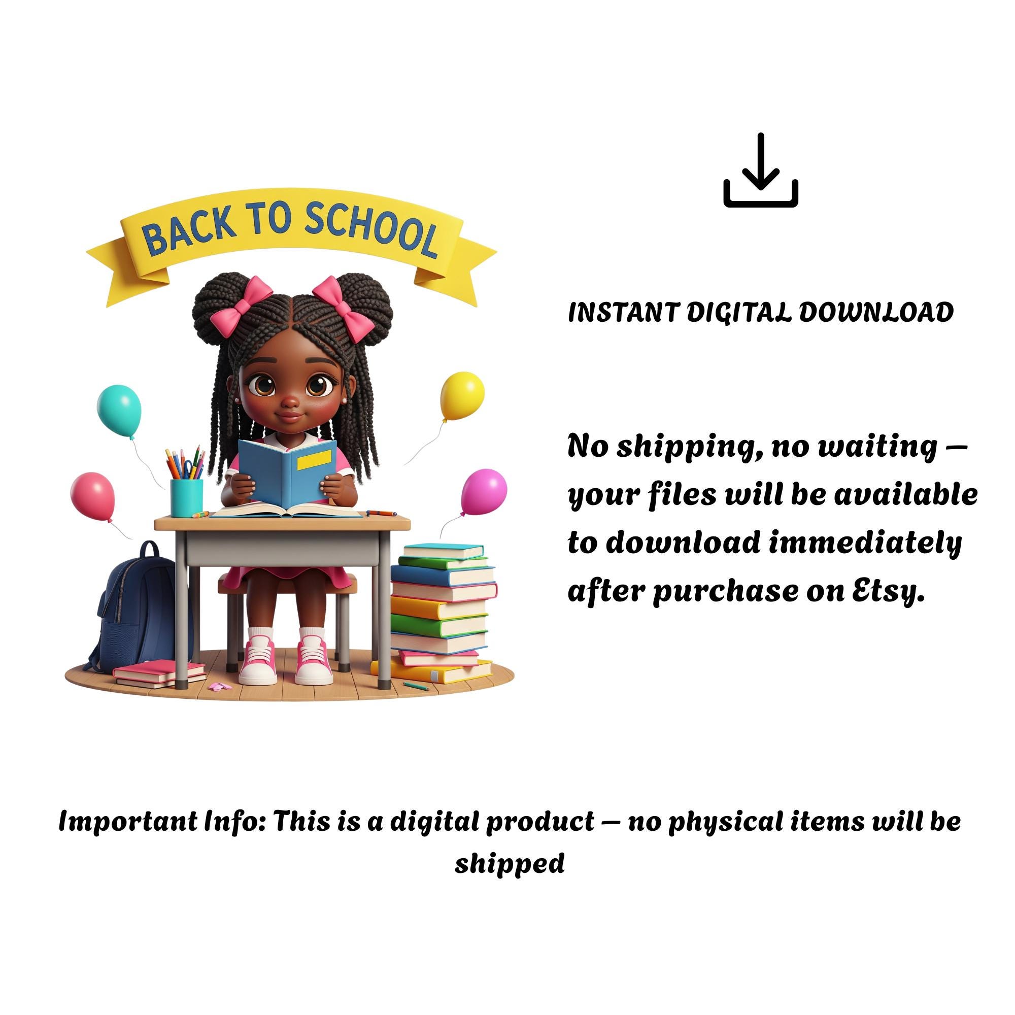 Black Girl Back to School Clipart: Afro Girls With Books (PNG Digital ...