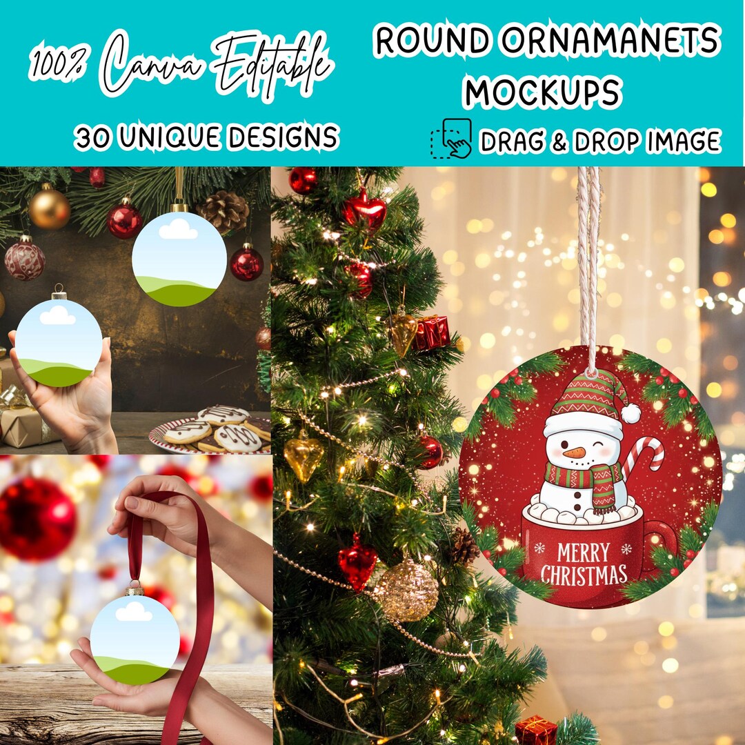 30x Ornament Mockups Canva Editable Bundle,ceramic Round Blank Ornament ...