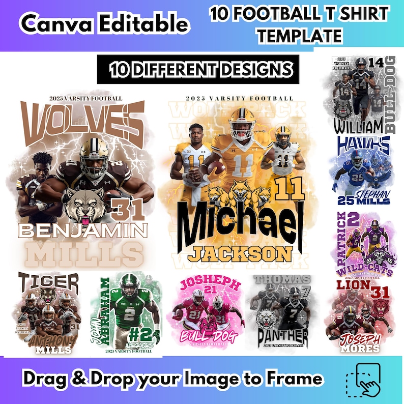 10 Editable Football T-shirt Template Bundle Canva Editable Custom ...