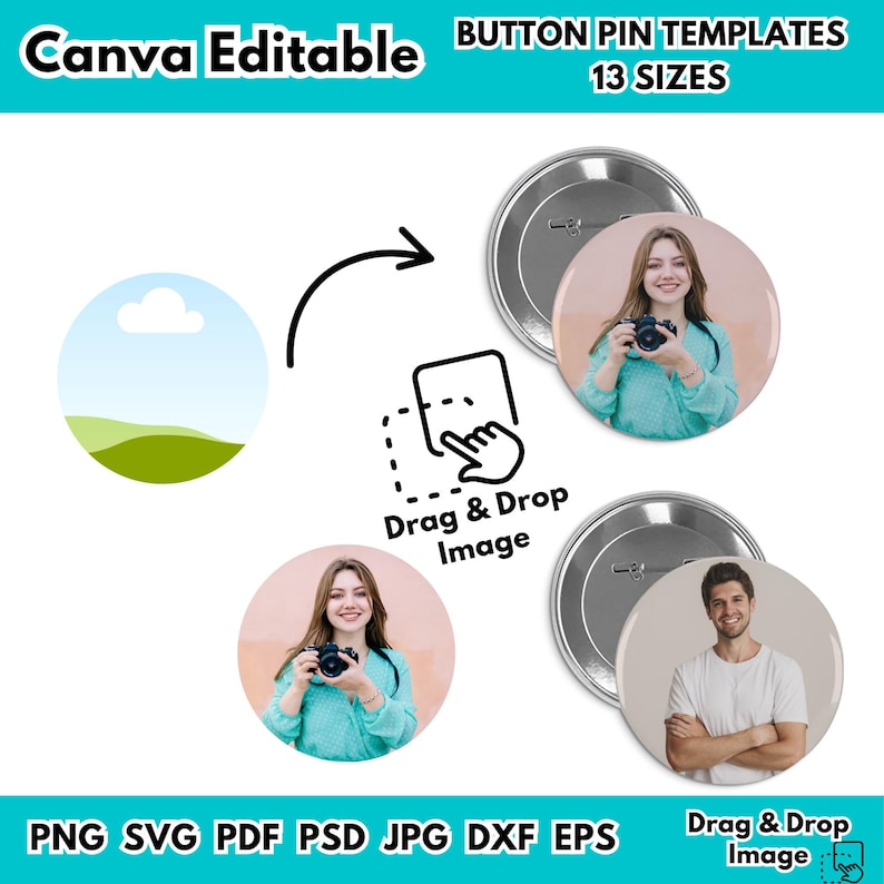 Button Pin Template Bundle Editable Canva Frame Sublimation 2 3.5 1.75 ...