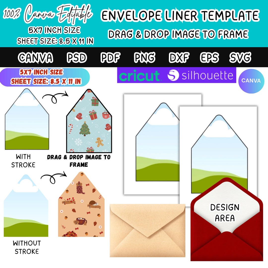 Envelope Liner Template Bundle Svg Eps Psd,canva Editable Wedding ...