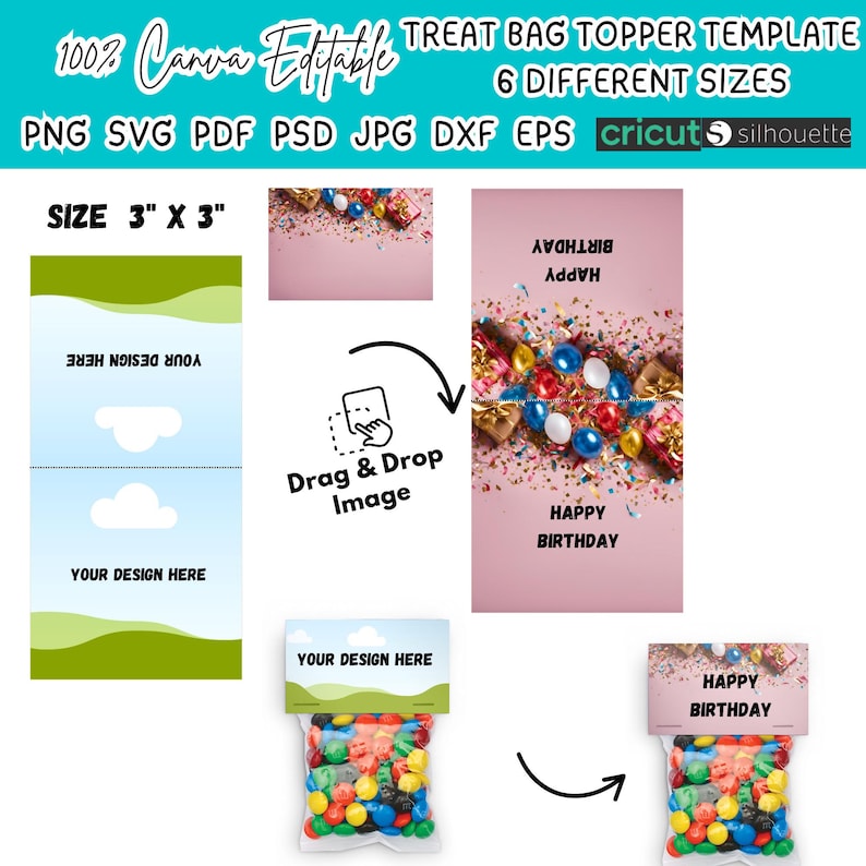 Treat Bag Toppers Template Mega Bundle, Canva Editable Birthday Items ...