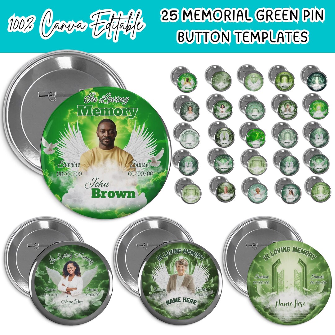 25X in Loving Memory Green Pin Button Templates,mega Memorial RIP Photo ...