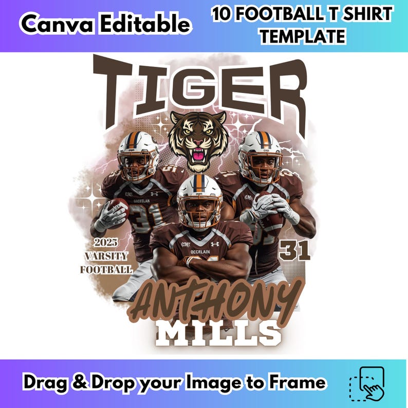 10 Editable Football T-shirt Template Bundle Canva Editable Custom ...