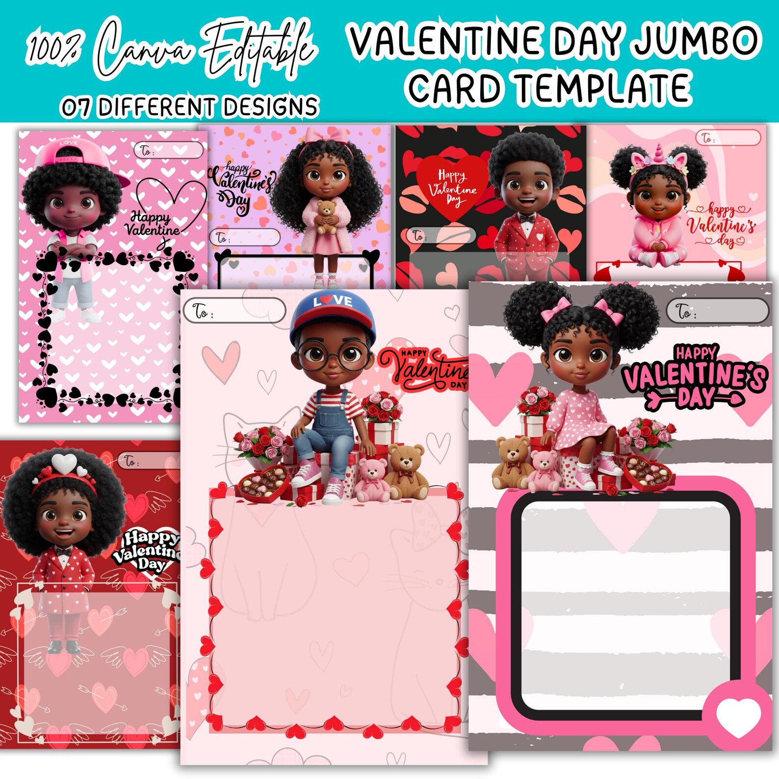 Valentine Jumbo Pack Cards Canva Editable Template,girls Boys Kids ...
