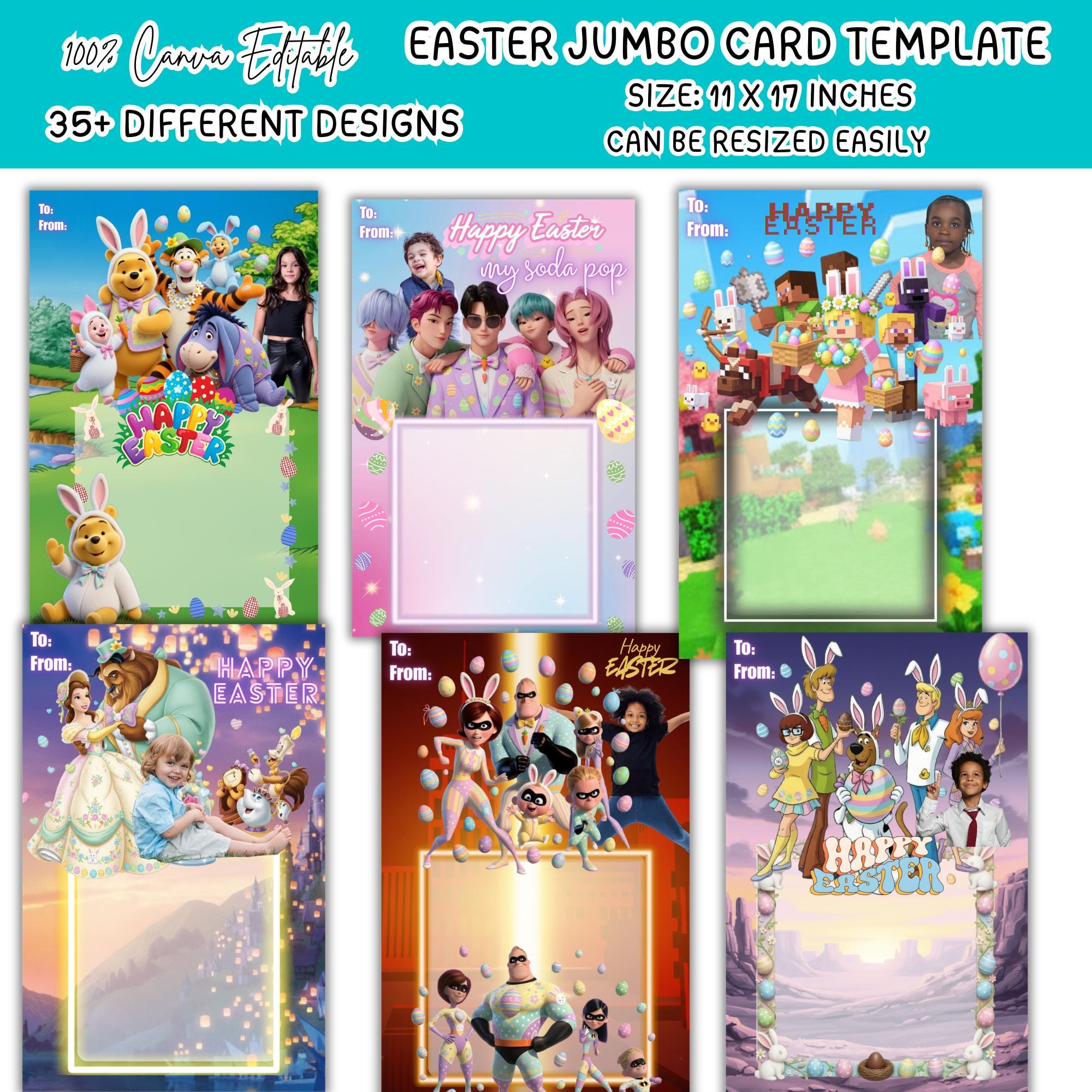 35+ Jumbo Easter Card Template Bundle,cartoon Themed Jumbo Pack Easter ...