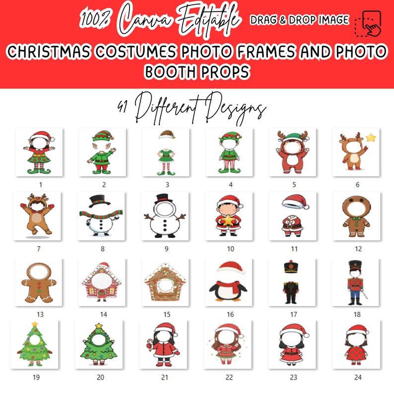 40+ Christmas Costumes Photo Booth Props Add Your Own Face Photo Bundle ...