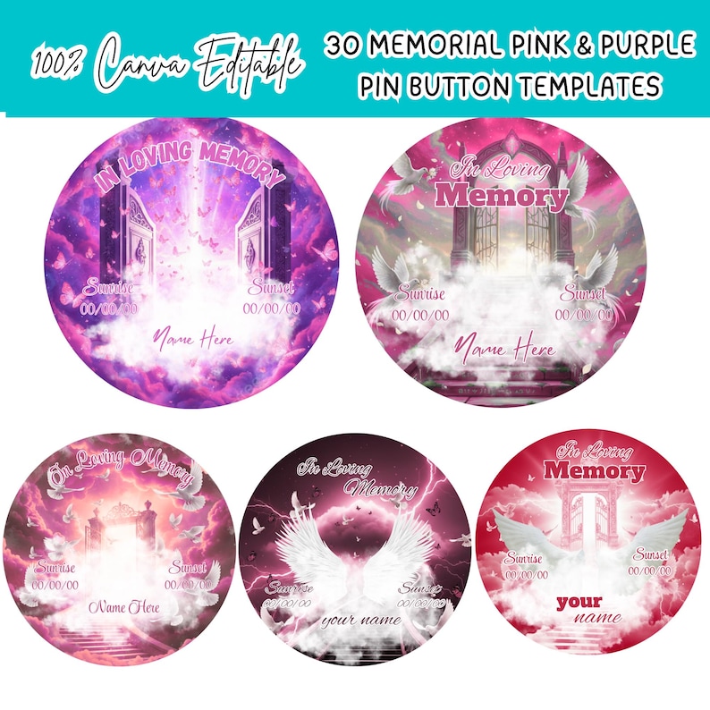 30 in Loving Memory Pink & Purple Pin Button Template,mega Memorial RIP ...