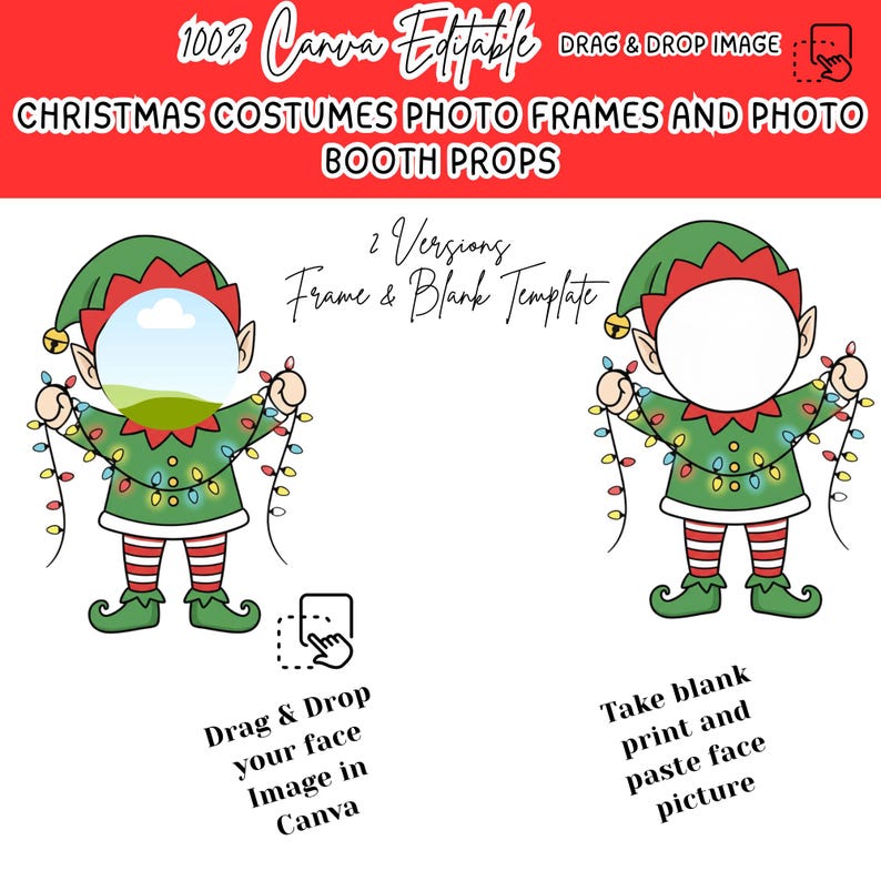 40+ Christmas Costumes Photo Booth Props Add Your Own Face Photo Bundle ...