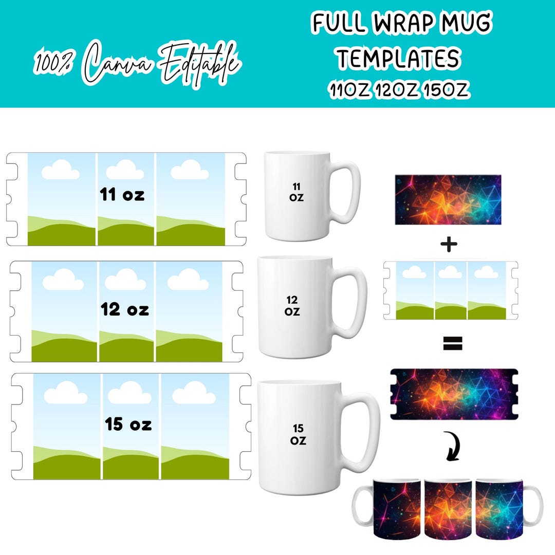 Full Wrap Mug Templates 11oz 12oz 15oz ,canva Editable Mug Frames ...