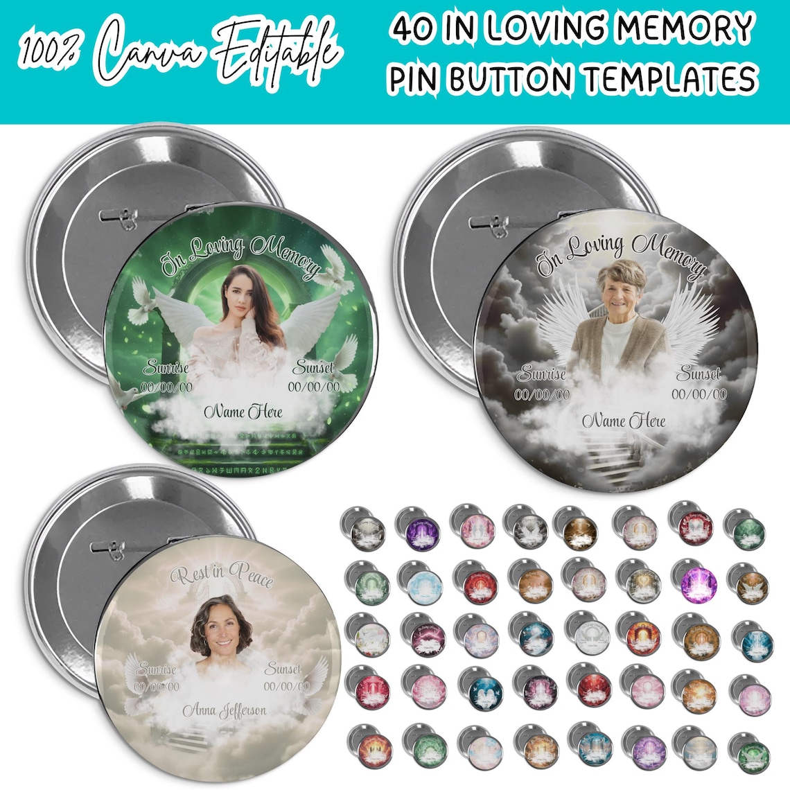40 in Loving Memory Pin Button Templates,mega Memorial RIP Photo Badge ...