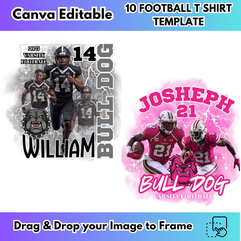 10 Editable Football T-shirt Template Bundle Canva Editable Custom ...