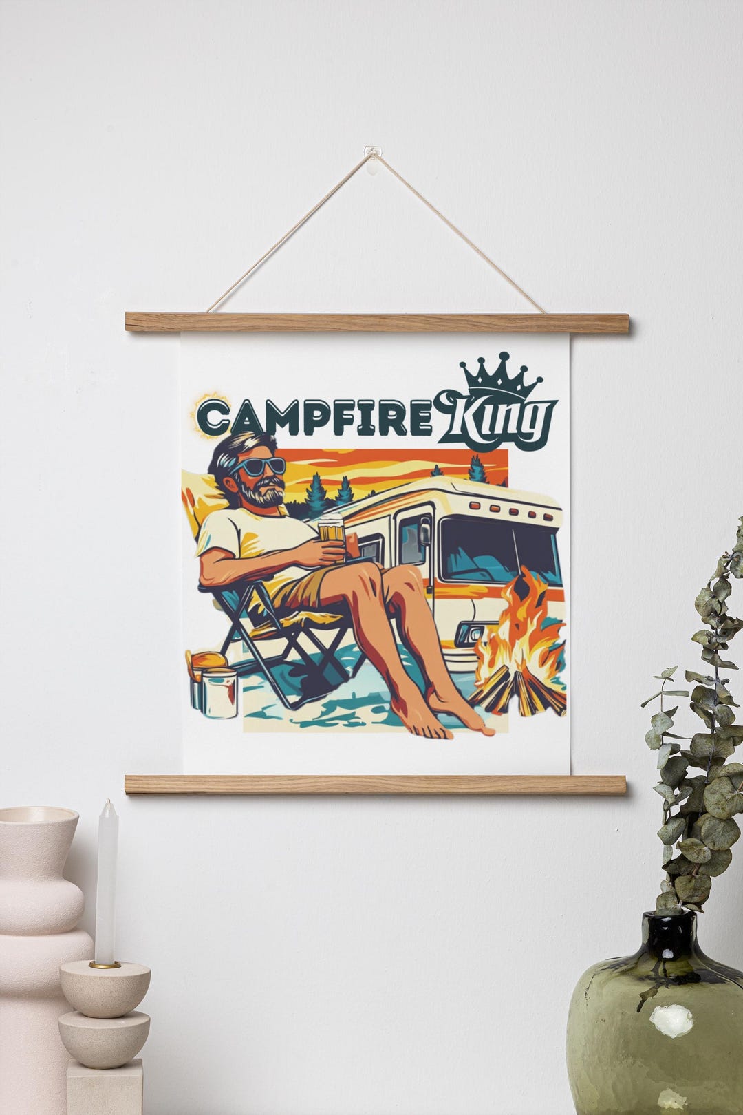 Campfire King Vertical Poster, Vintage Camping Decor, Outdoor Wall Art ...