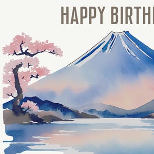 Printable Japanese Birthday Card With Mt. Fuji and Cherry Blossoms ...