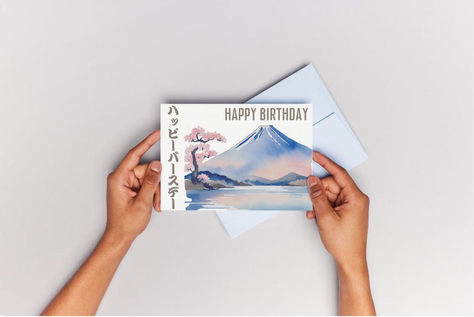 Printable Japanese Birthday Card With Mt. Fuji and Cherry Blossoms ...