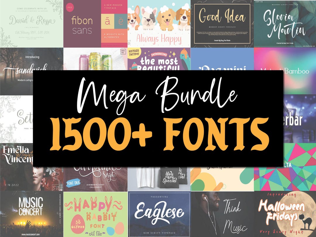 1500+ MEGA FONT BUNDLE - Digital Font Bundle, Download Your Own Font ...