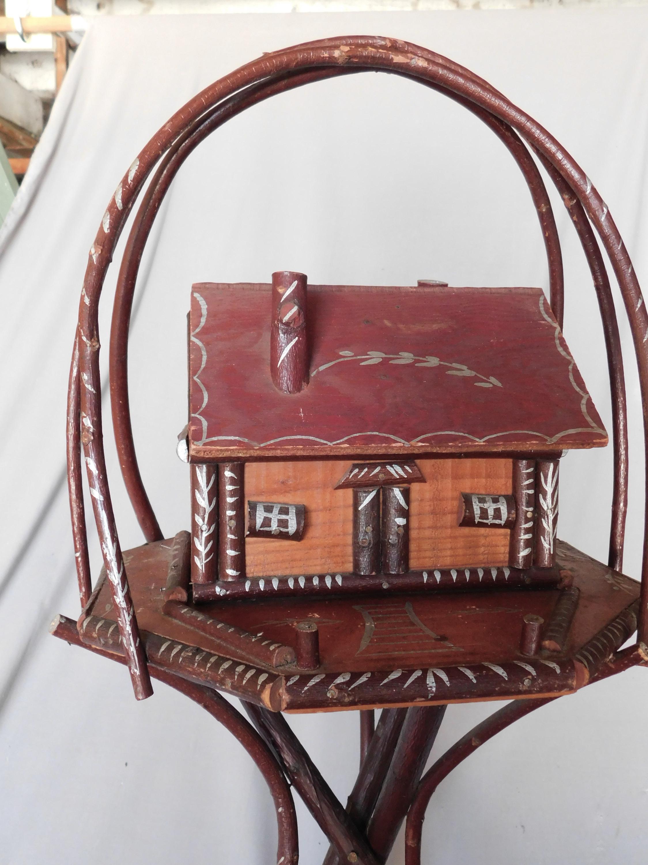 Antique Folk Art Rustic Vintage Smoking Stand Adirondack Twig Painted ...