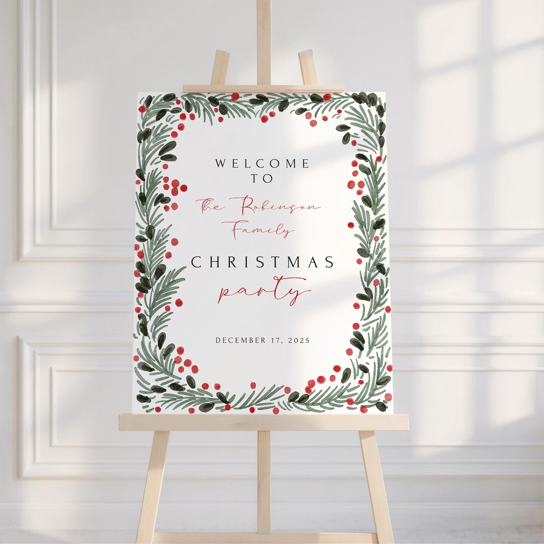 Holiday Party Welcome Sign Template Editable Christmas Party Welcome ...
