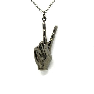 Peace Sign Necklace, Hand Gesture, Victory Sign, Sterling Silver Hand ...