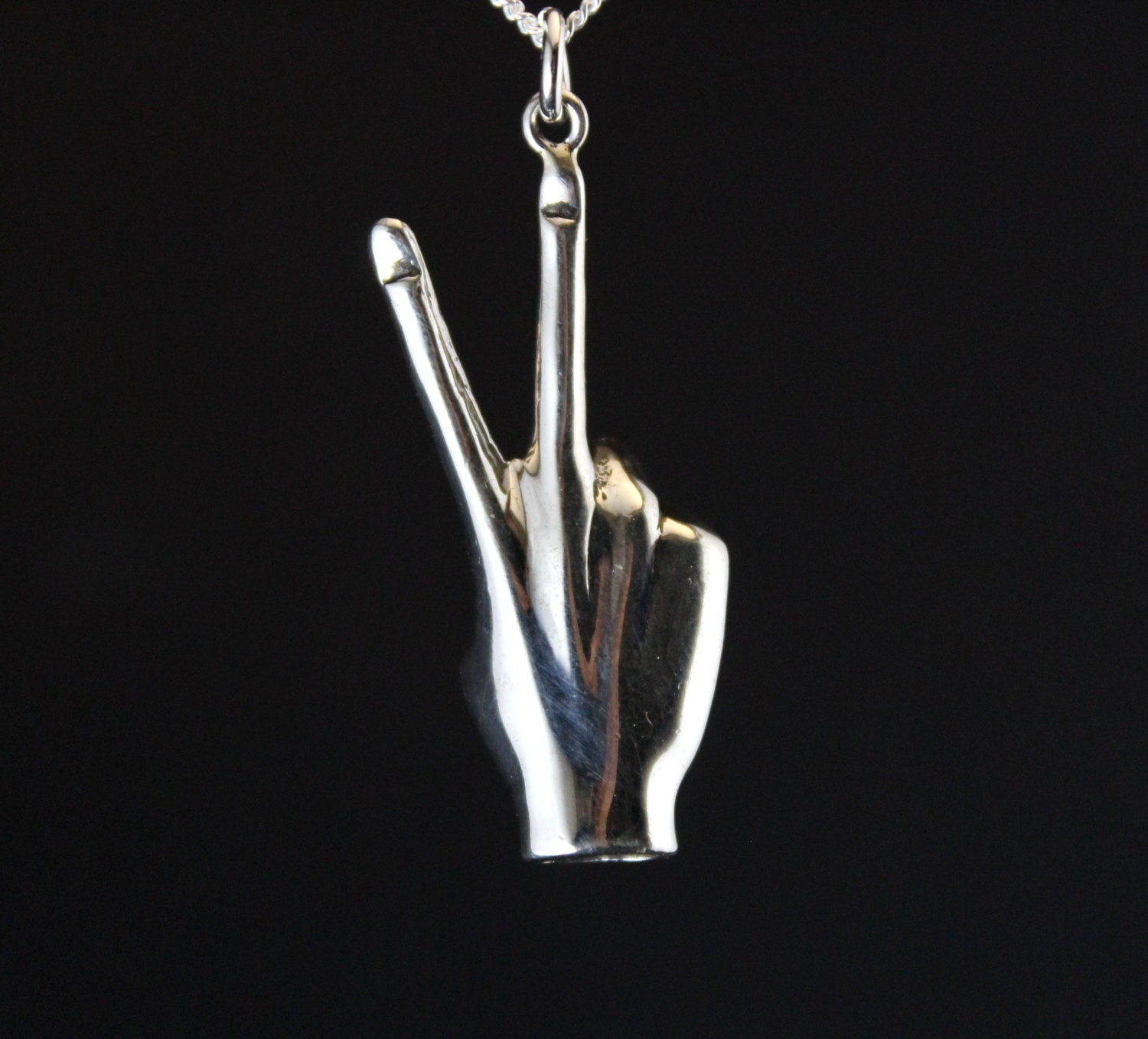 Peace Sign Necklace Hand Gesture Victory Sign Sterling - Etsy