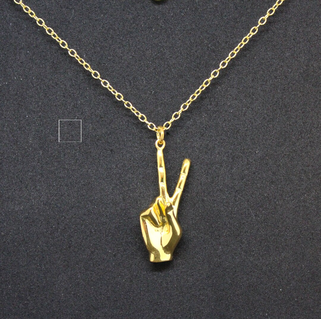 Peace Sign Necklace, Hand Gesture, Victory Sign, Sterling Silver Hand ...