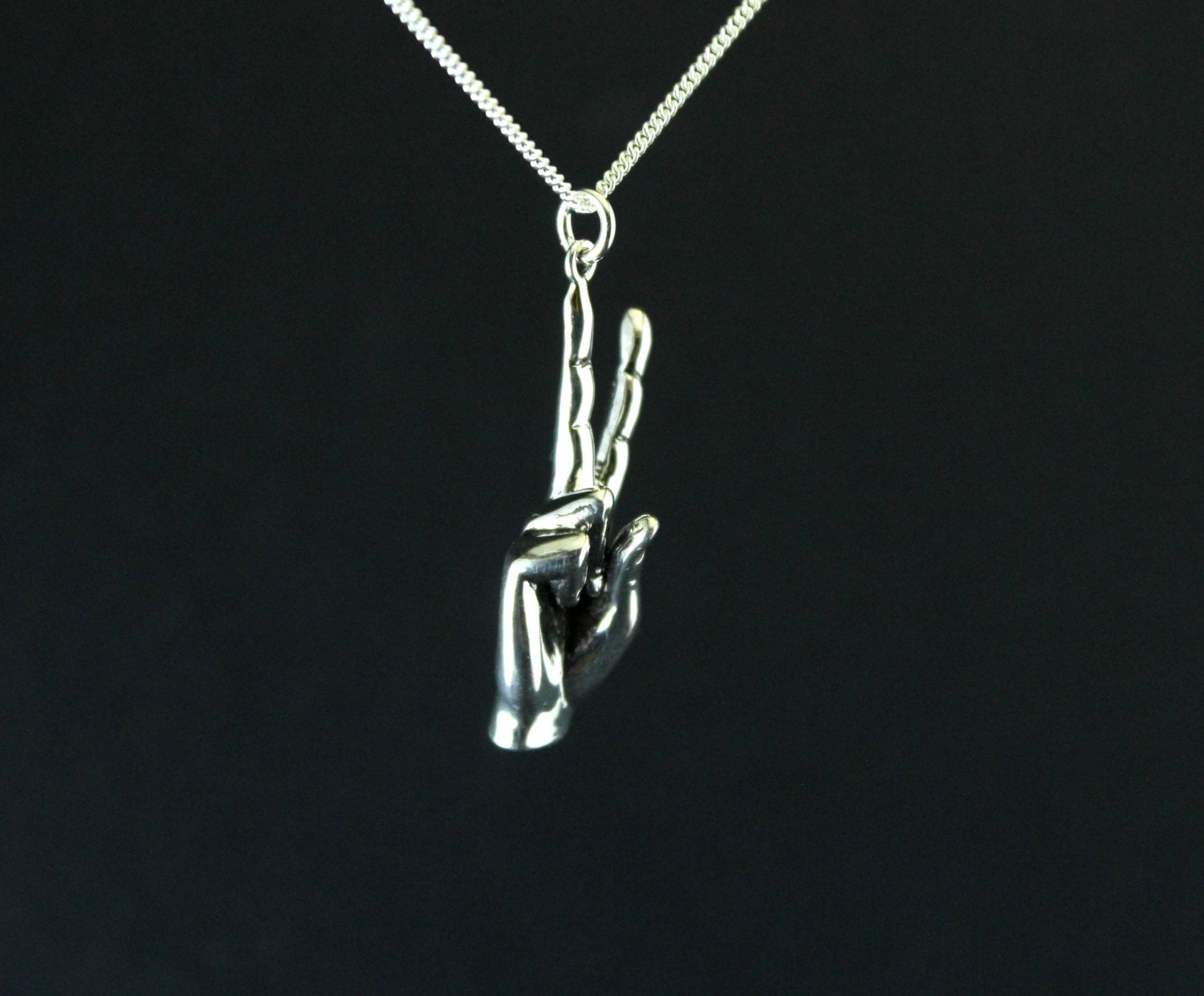 Peace Sign Necklace Hand Gesture Victory Sign Sterling - Etsy