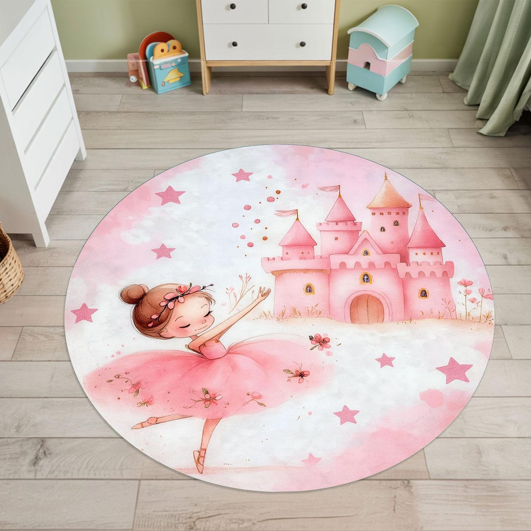 Pink Ballerina Castle Round Rug, Princess Nursery Decor - Etsy
